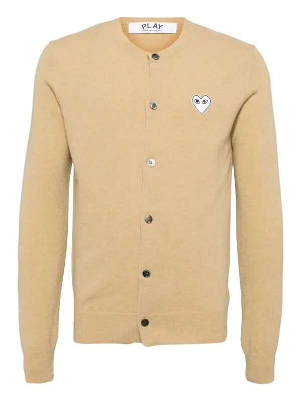 Comme Des Garçons Wool Cardigan With Heart - Beige
