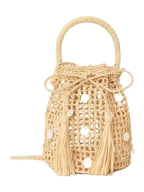 Alanui Raffia Bucket Bag With Top Handle And Tassel Detail - Beige
