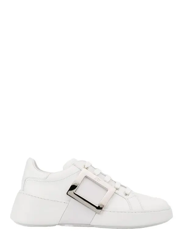 ROGER VIVIER Viv Skate Metal Buckle Leather Sneakers - White