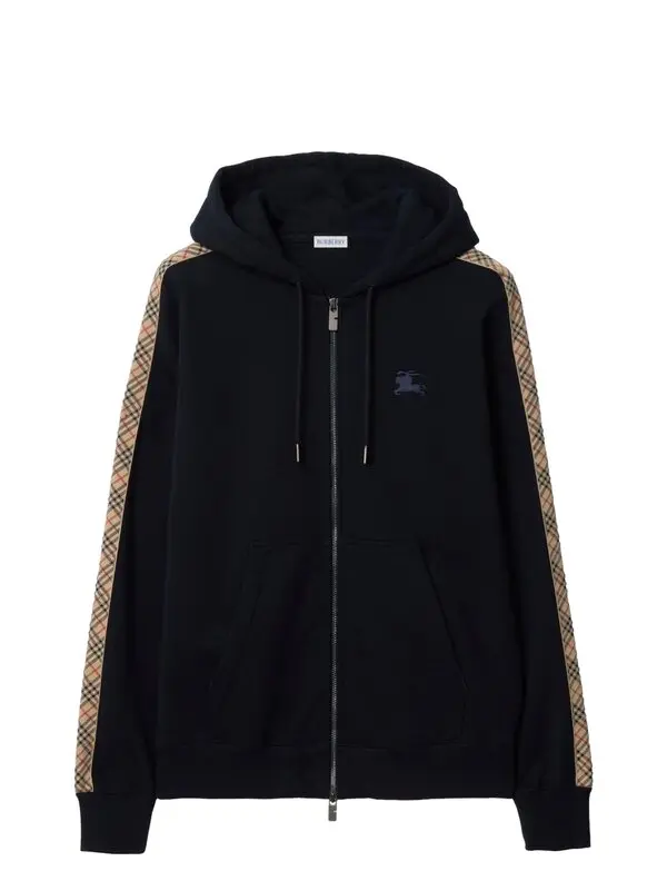 Burberry Check Motif Cotton Hoodie - Blue
