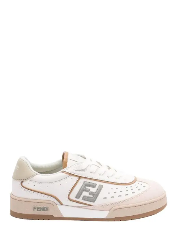 Fendi Match Leather Sneakers - Beige