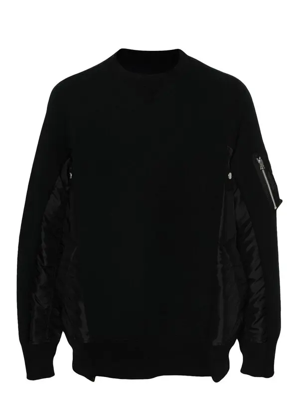 Sacai Cotton And Nylon Crewneck Sweater - Black
