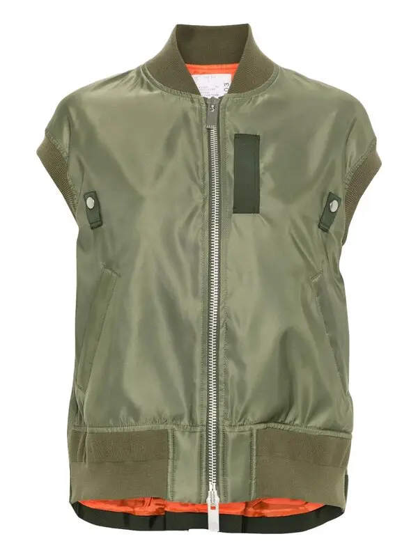 Sacai Nylon Twill Zip-up Vest - Green