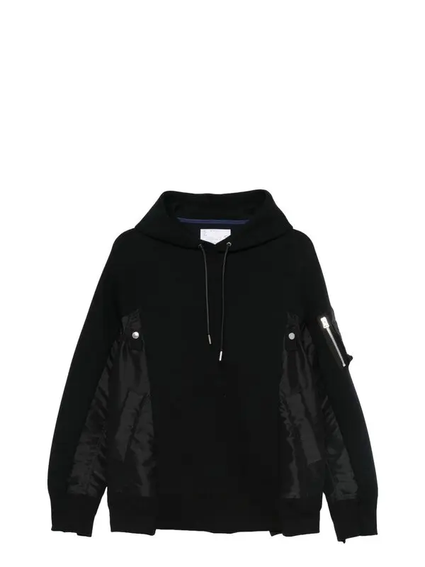 Sacai Cotton And Nylon Panelled Hoodie - Black