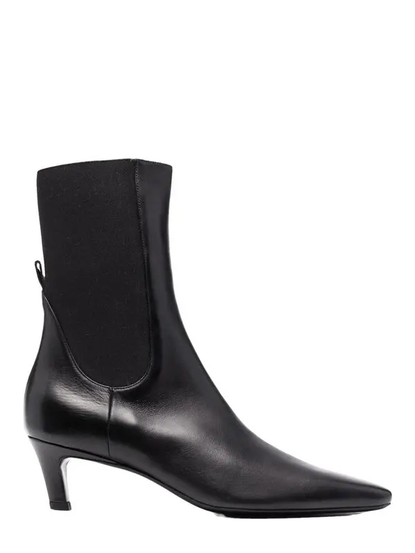 TOTEME Leather Mid Heel Ankle Boots - Black
