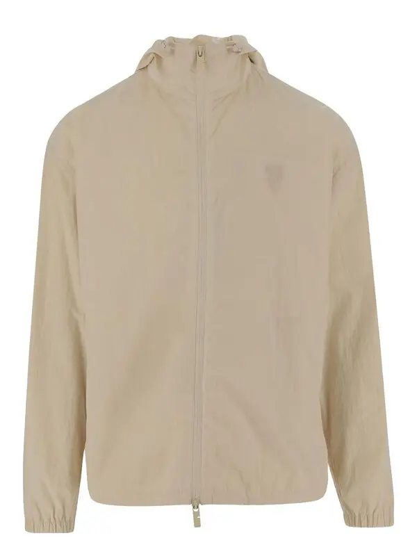 Burberry Nylon Jacket With Drawstring Hood And Equestrian Knight Motif - Beige