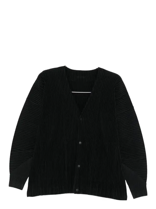 Issey Miyake Pleated V-neck Cardigan - Black