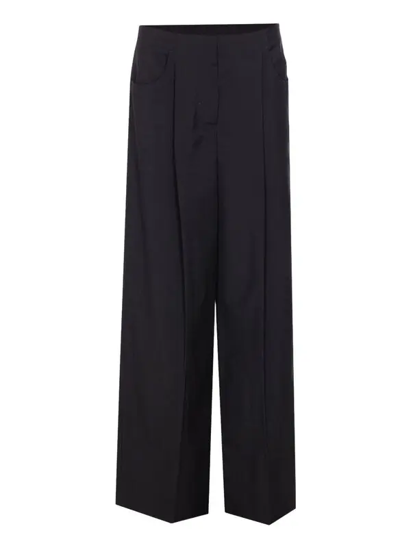 Fendi Wool Wide-leg Trousers - Black