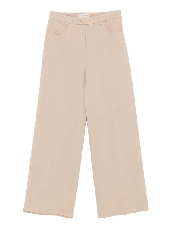 VIA MASINI 80 Cotton Wide-leg Trousers - Beige