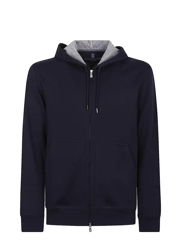 Brunello Cucinelli Cotton Blend Zipped Hoodie - Blue
