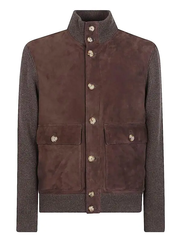 Brunello Cucinelli Leather Bomber Jacket - Brown