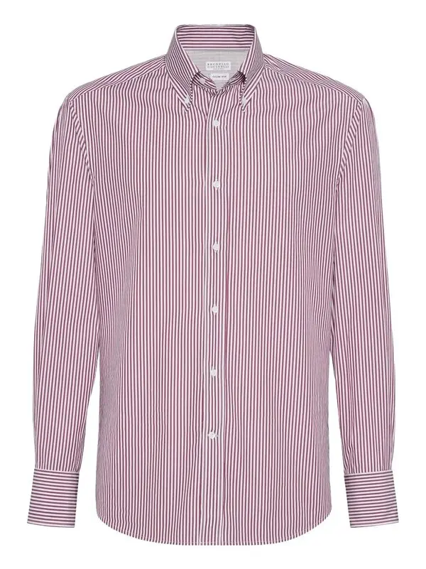 Brunello Cucinelli Striped Cotton Shirt - Red