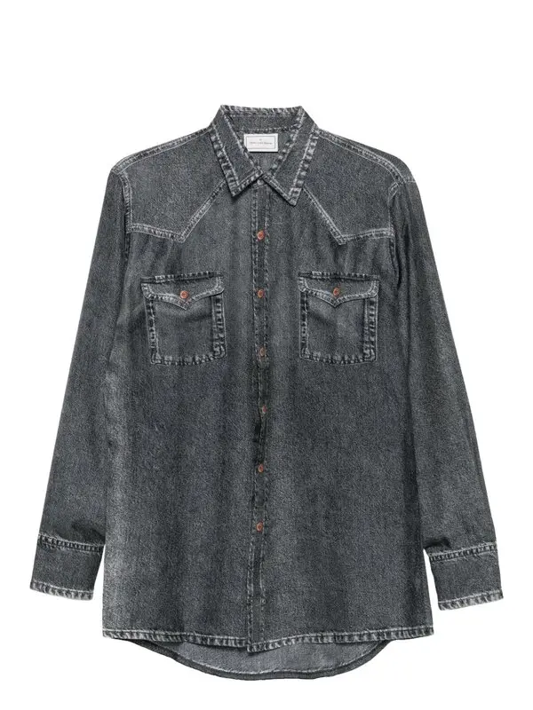 PIERRE-LOUIS MASCIA Denim Print Silk Shirt - Grey