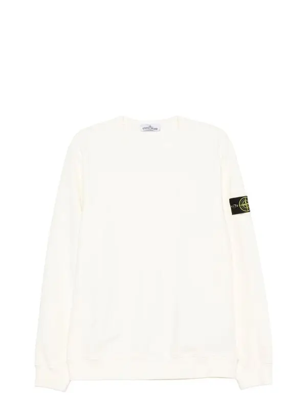 Stone Island Logo Cotton Crewneck Sweatshirt - White
