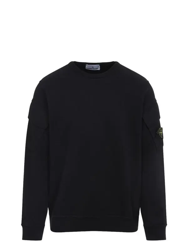 Stone Island Logo Cotton Crewneck Sweatshirt - Black