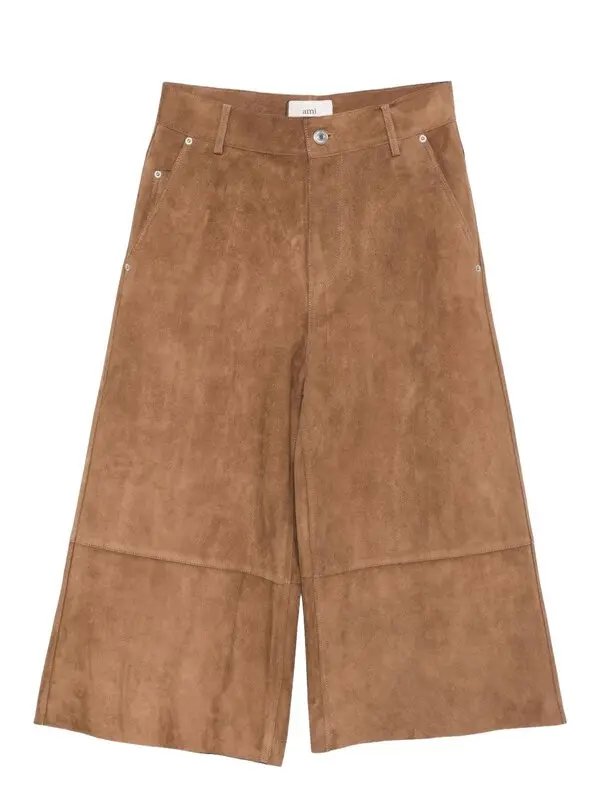 Ami Suede Leather Trousers - Brown
