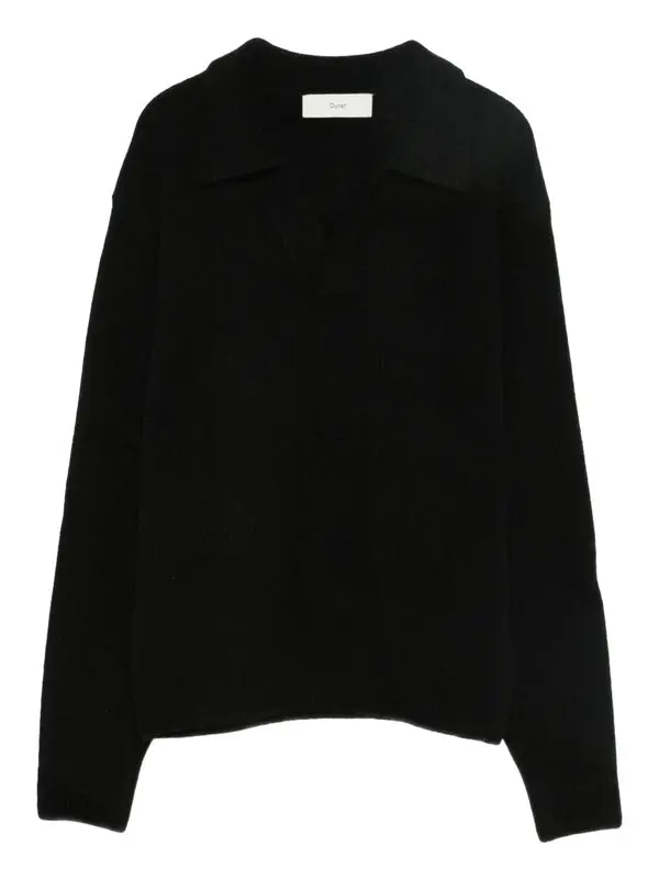 DUNST Wool Blend Polo Sweater - Black