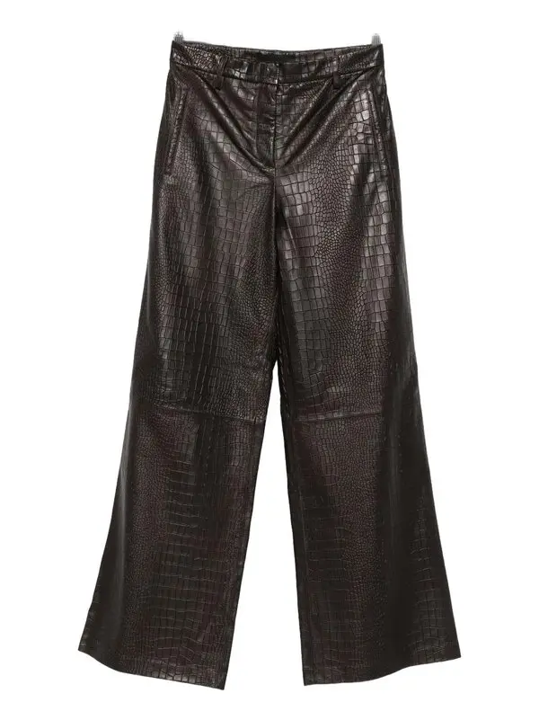 ENES Leather Wide-leg Trousers - Brown