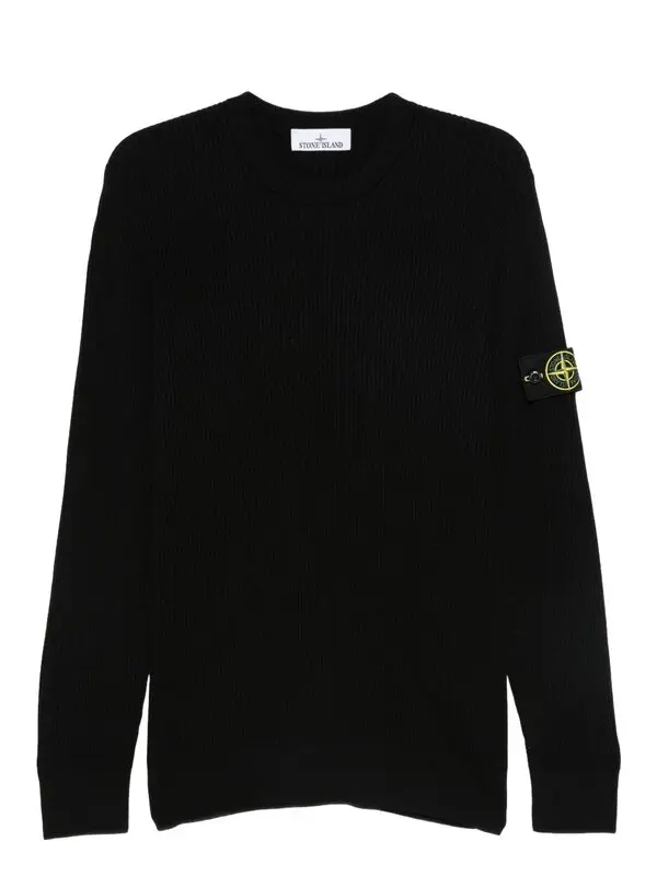 Stone Island Wool Crewneck Sweater With Logo Patch - Black
