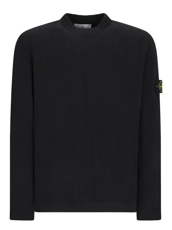 Stone Island Ribbed Crew Neck Sweater - Black