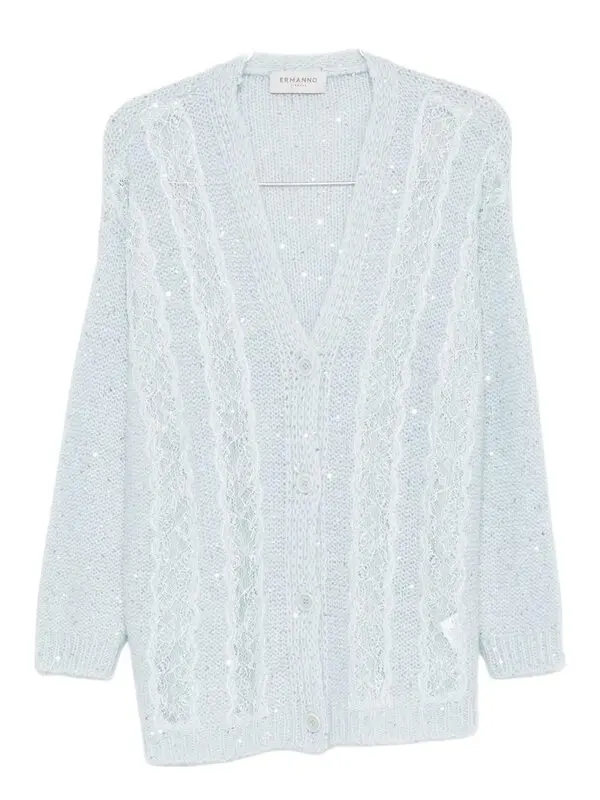 Ermanno Scervino V-necked Cable Knit Cardigan - Sky Blue