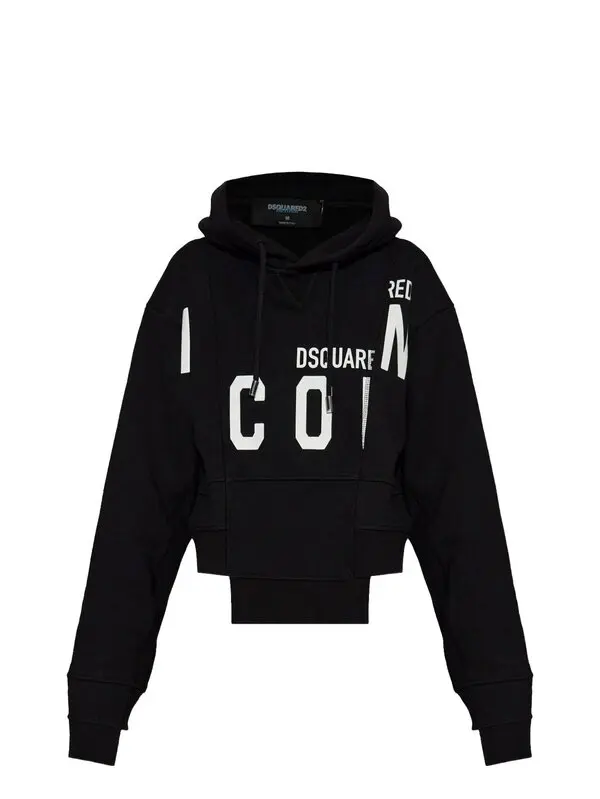 Dsquared2 Cotton Cropped Hoodie - Black
