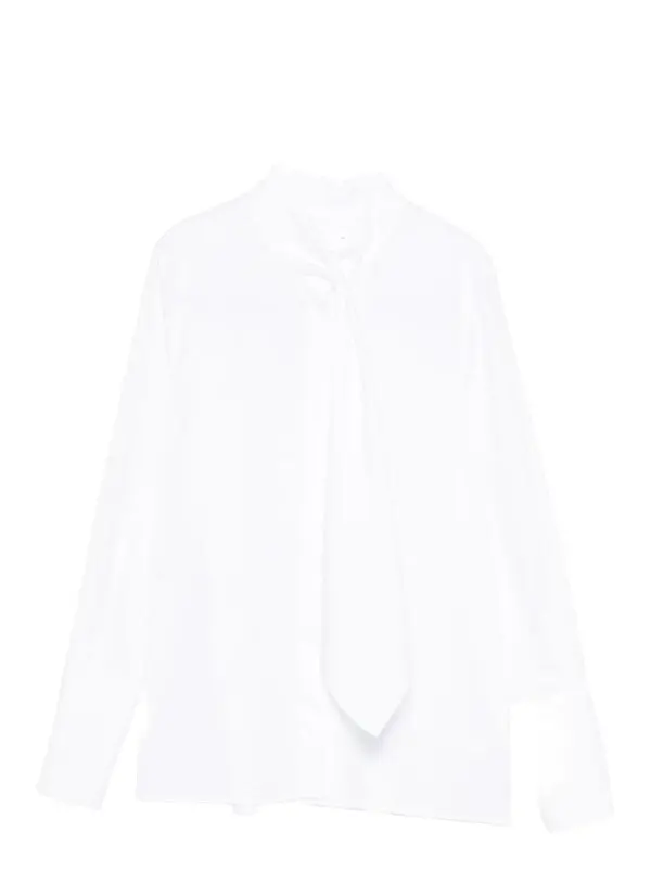 TRAME AUREE Cotton Tie Neck Shirt - White