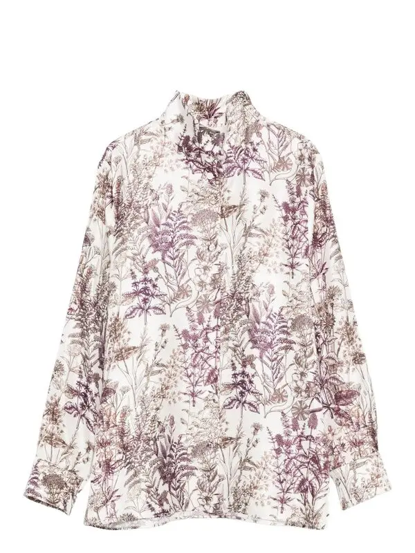 TRAME AUREE Printed Silk Shirt - White