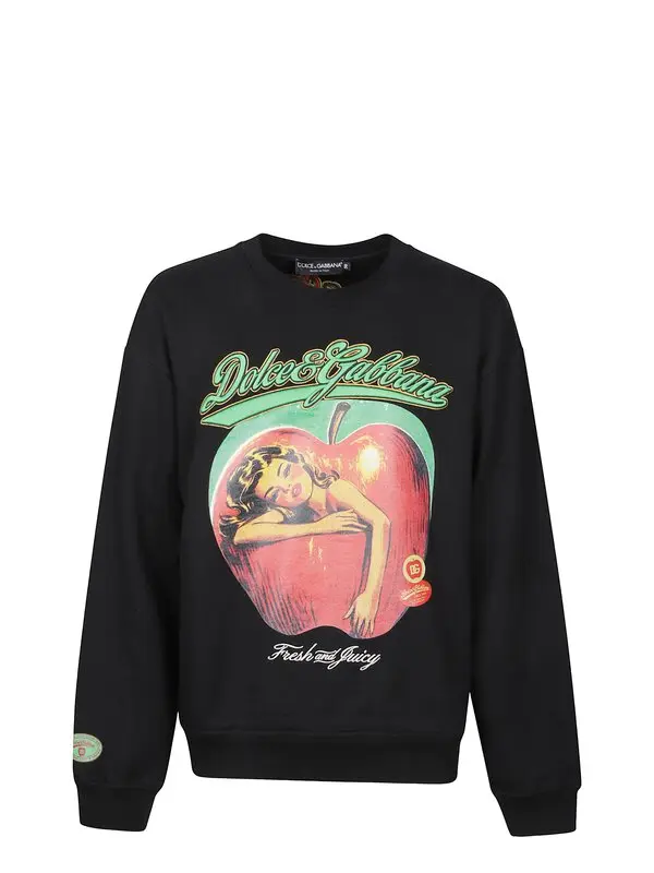 Dolce & Gabbana Sweatshirt With Graphic Print And Logo Details - Black