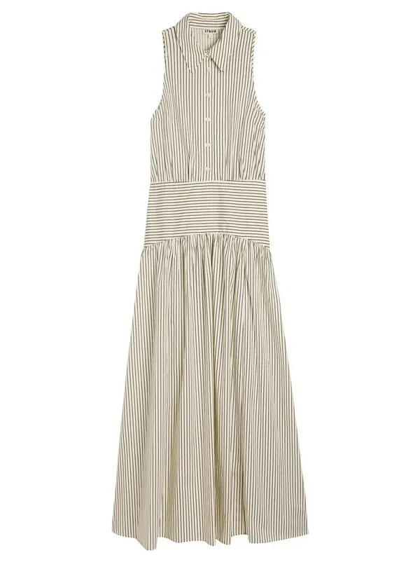 Staud Striped Maxi Shirt Dress - White