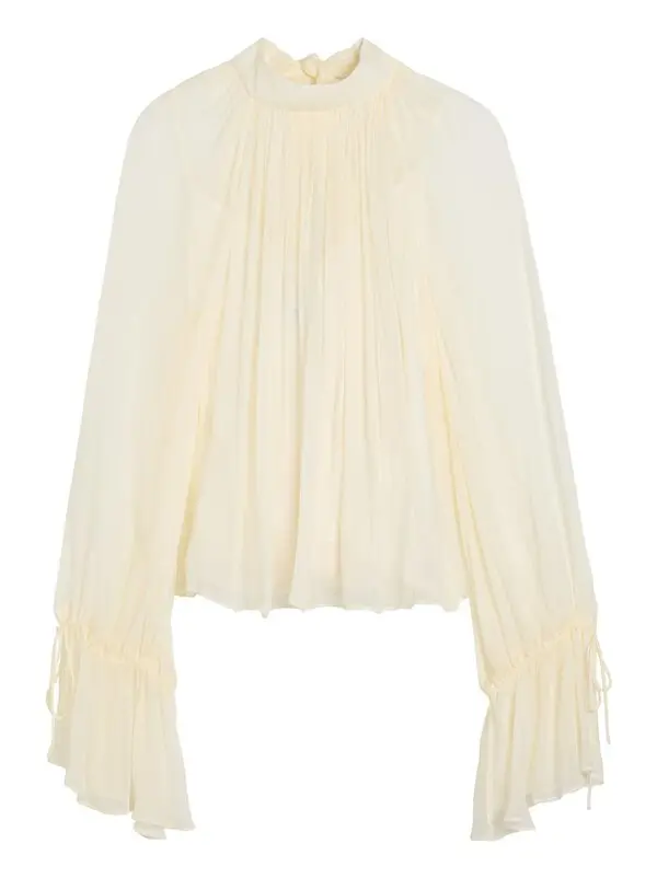 Staud Roux Pleated Georgette Blouse - Ivory