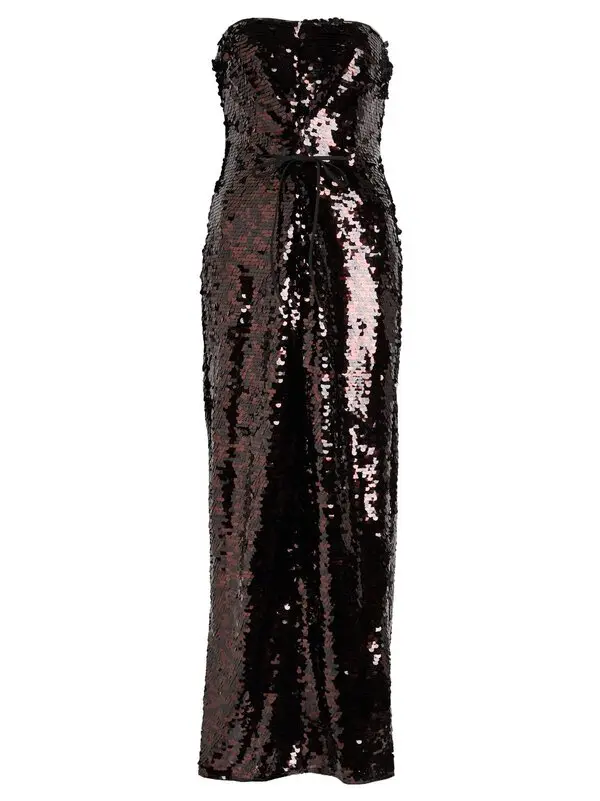 Staud Cece Strapless Sequin-embellished Midi Dress - Dark Brown