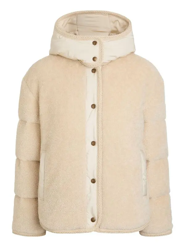 Moncler Braided-trim Padded Fleece Parka Coat - Cream