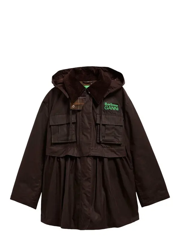 BARBOUR X GANNI Peplum Waxed Cotton Jacket - Dark Green
