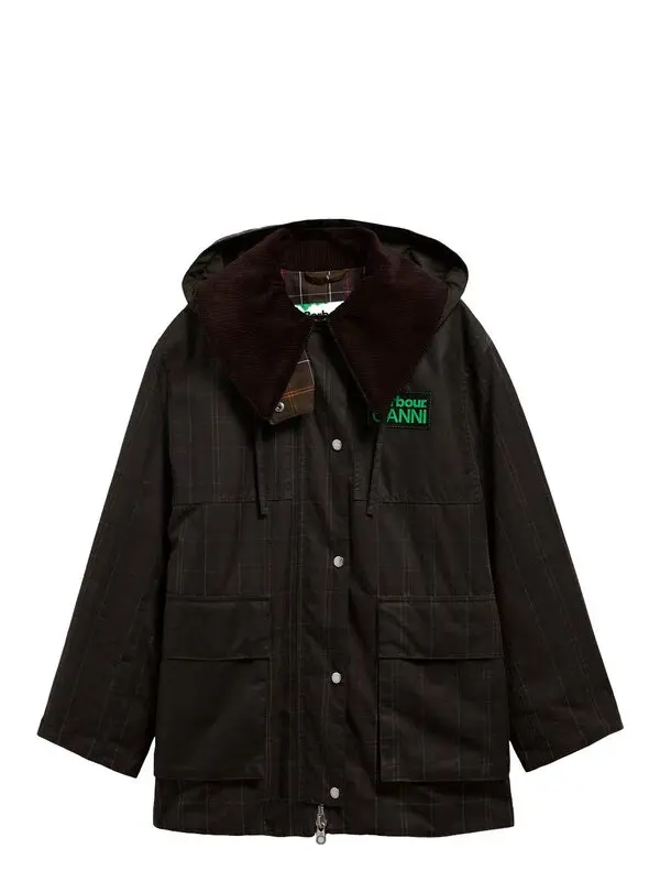 BARBOUR X GANNI Hooded Tartan Waxed Jacket - Dark Green