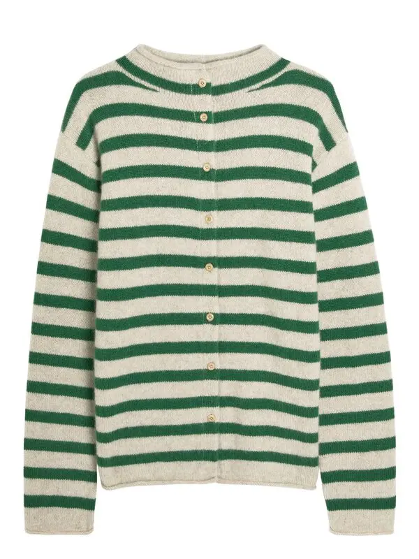 THE ELDER STATESMAN Cousteau Striped Cashmere Cardigan - Green