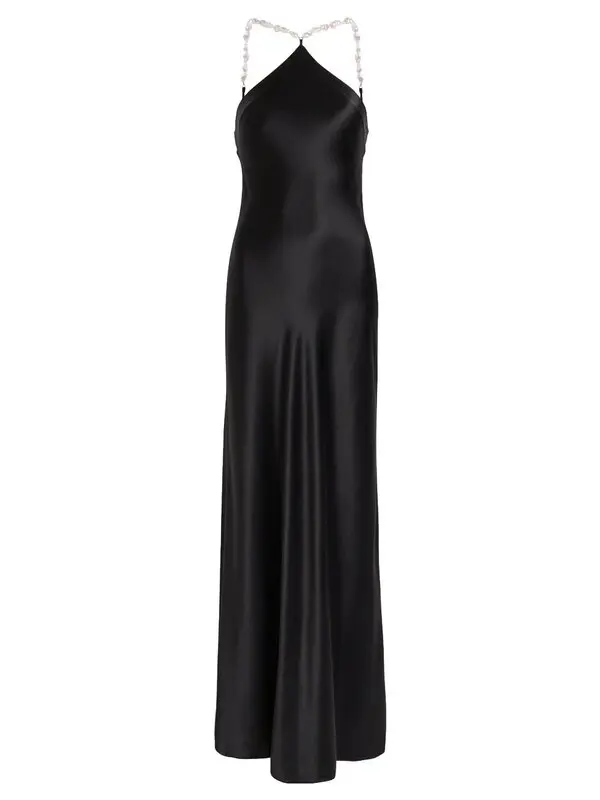 Staud Cadence Faux Pearl-embellished Satin Maxi Dress - Black