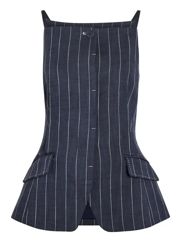 Simkhai Edie Pinstriped Woven Top - Navy