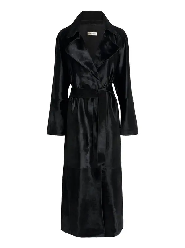 Nour Hammour Ponyhair Althea Belted Coat - Black