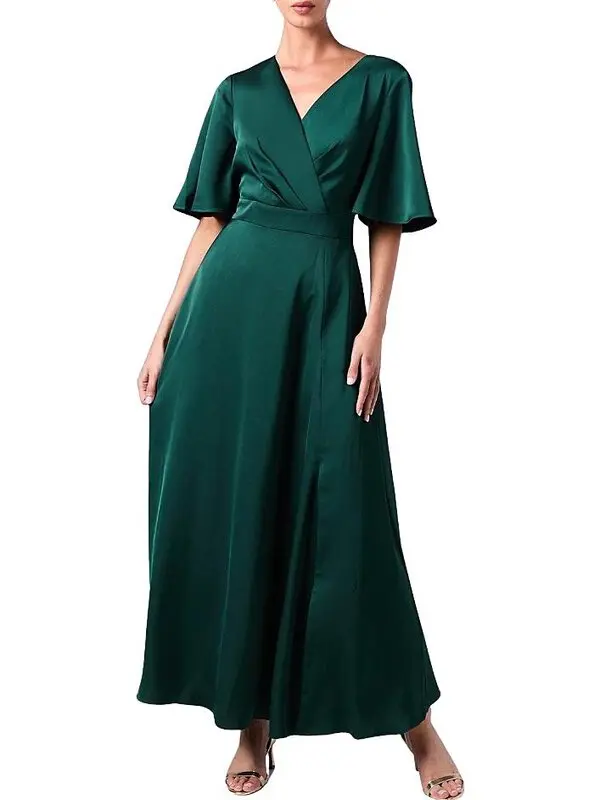 Coast Wrap Satin Maxi Bridesmaids Dress - Emerald