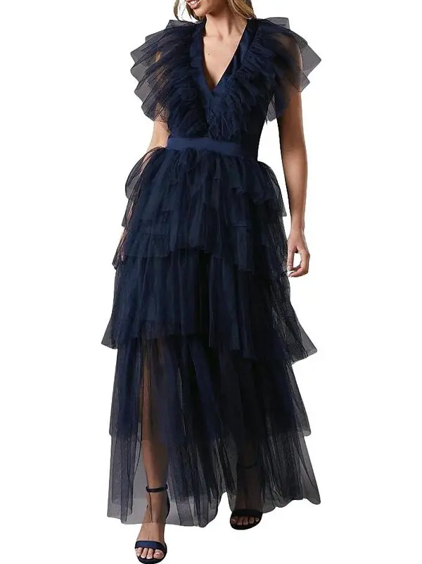 Coast Mesh V-neck Halter Maxi Dress - Navy