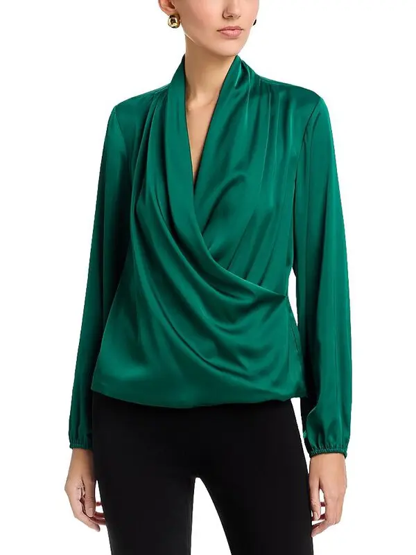 T Tahari Long Sleeved Wrap Bodice Blouse - Green Leaf