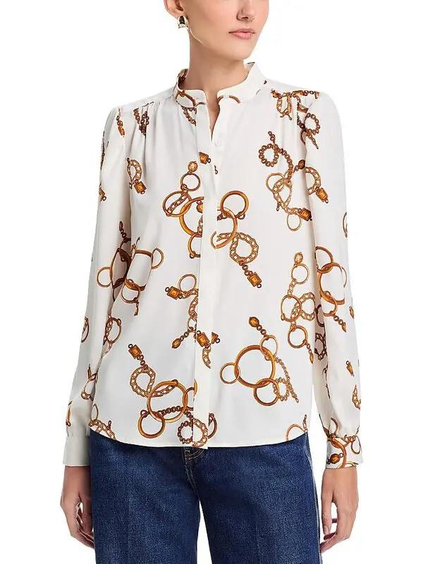 T Tahari Long Sleeve Button Down Blouse - Golden Bracelet Ivory