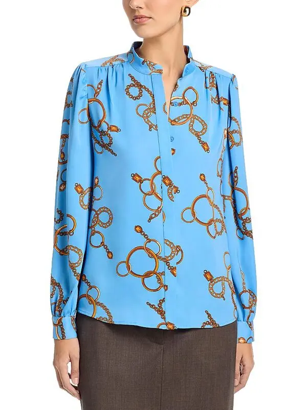 T Tahari Long Sleeve Button Down Blouse - Golden Bracelet Light Blue