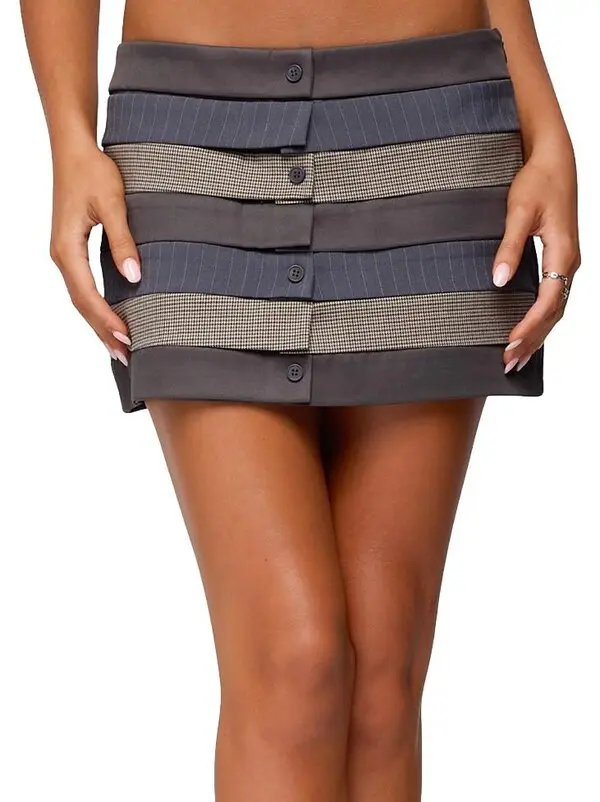 EDIKTED Kezi Mixed Pattern Tailored Mini Skirt - Dark-gray