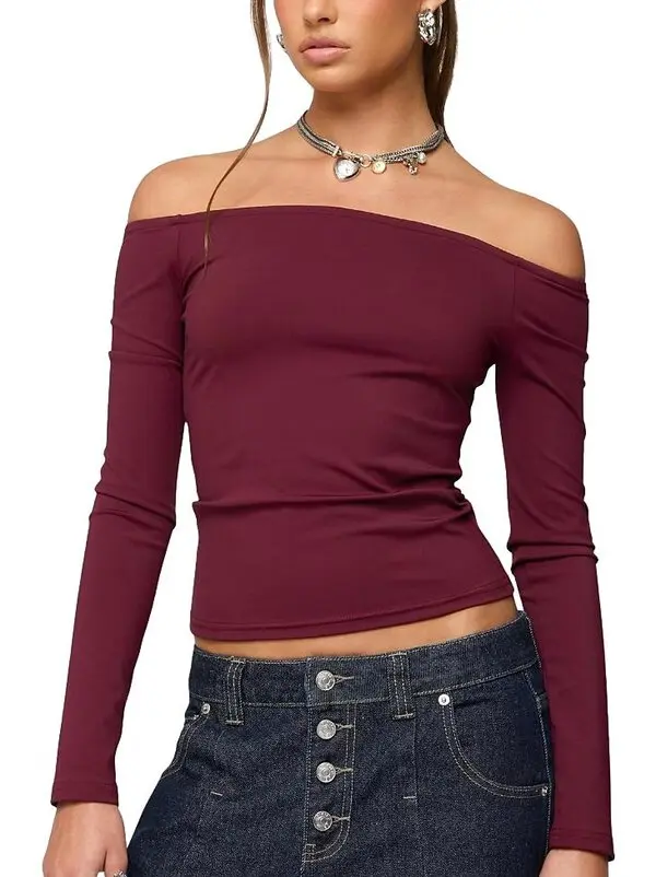 EDIKTED Off-shoulder Long Sleeve Top - Purple