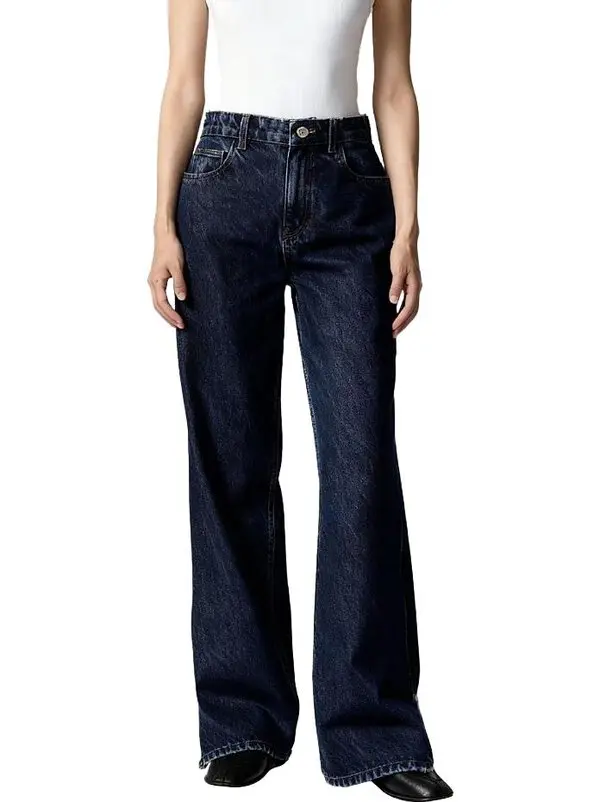 NOCTURNE Zip Accent Straight-leg Denim Pants - Navy