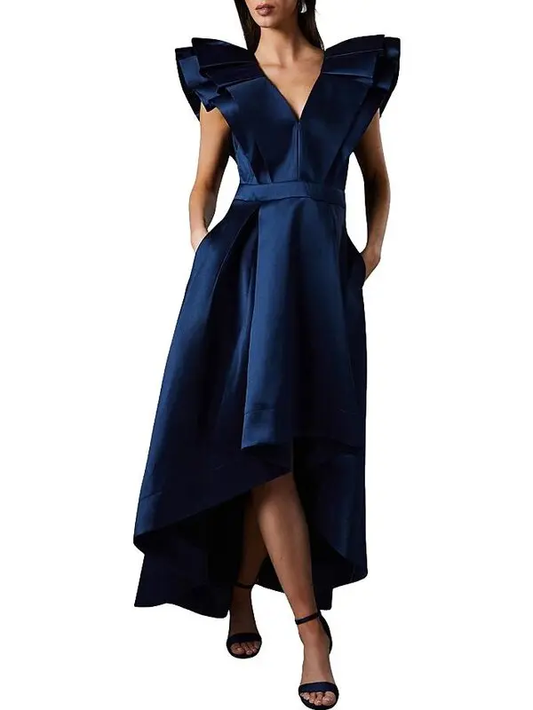 Coast Frill Sleeve V-neck Midi Dress - Navy