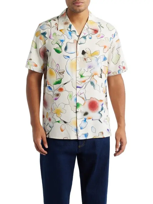 Paul Smith Casual Fit Floral Short Sleeve Button-up Shirt - White