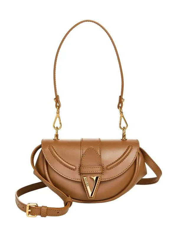 Versace Virtus Leather Shoulder Bag - Brown-gold Versace